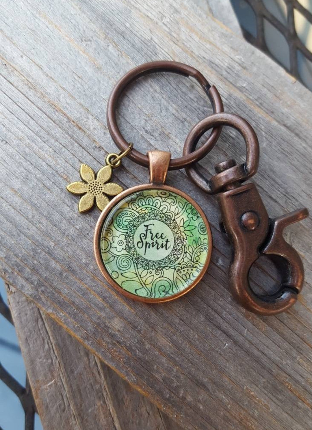 Free Spirit Key Chain, Antique Copper Keychain, Spiritual Key Chain ...