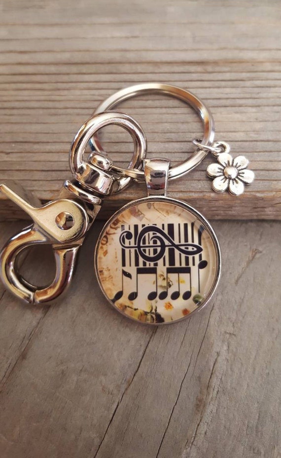 Musical Note Key Chain Music Lover Key Chain Silver Key | Etsy