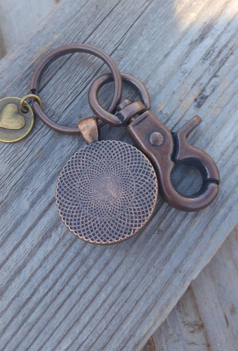 Dark Brown Mandala Key Chain, Antique Copper Key Chain, Flower Charm ...