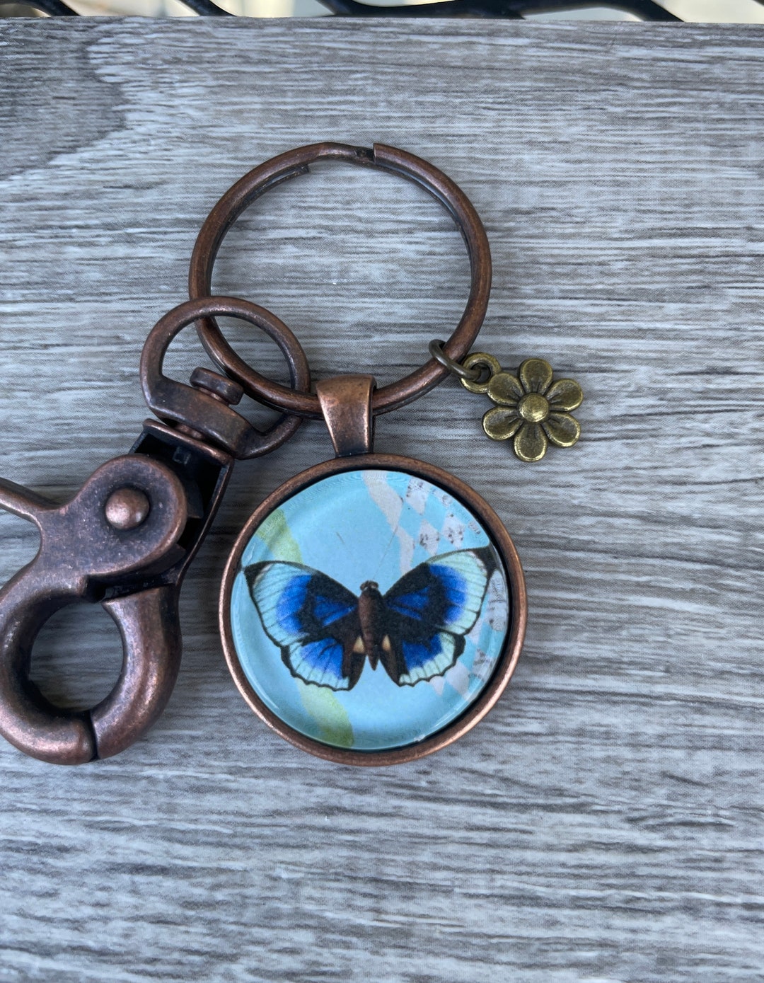Vintage Blue Butterfly Key Chain, Butterfly Lover Key Chain, Vintage ...