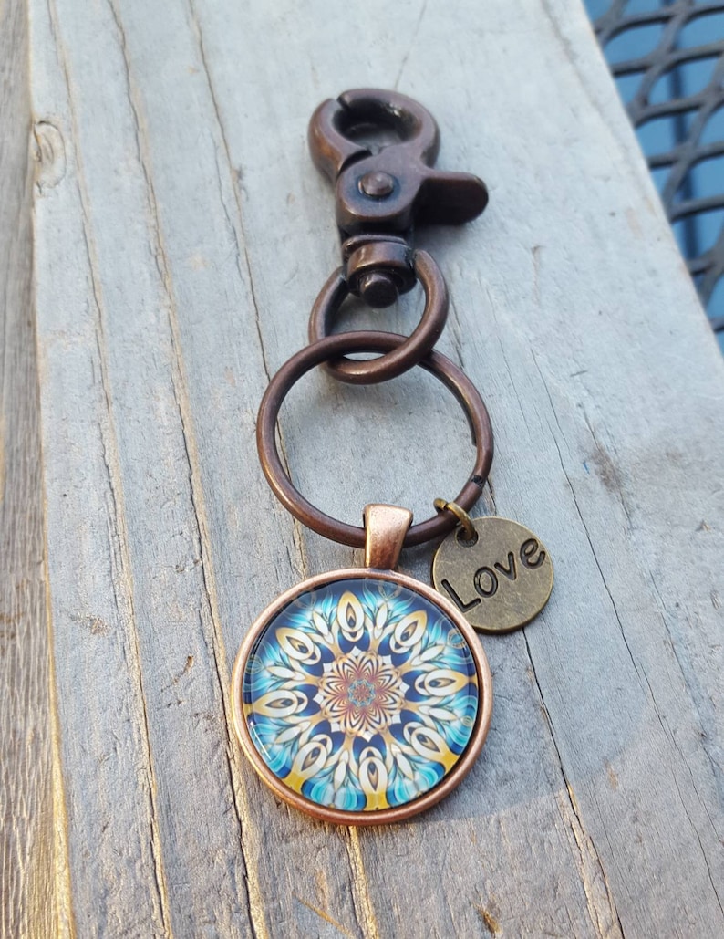 Vintage Look Aqua Design Mandala Key Chain Mandala Key Chain - Etsy