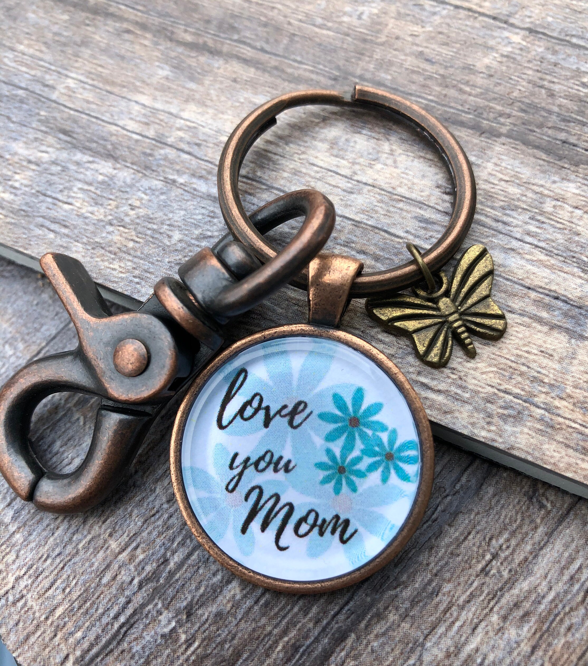 Love You Mom Key Chain With Butterfly Butterfly Key Chain - Etsy