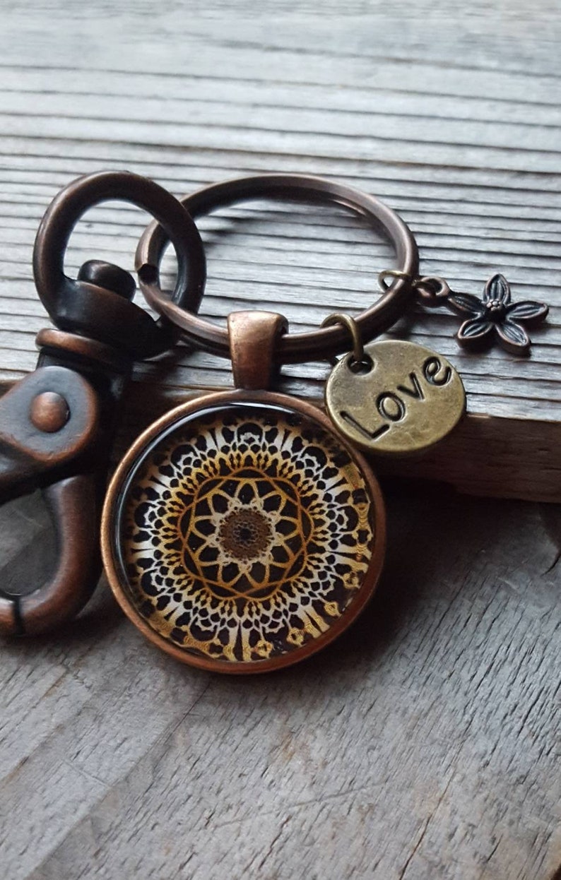 Yoga Key Chain, Vintage Copper Key Chain, Spiritual Key Chain, Zen ...