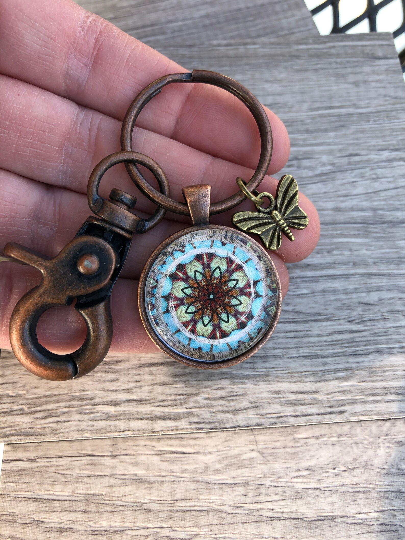 Vintage Look Aqua Design Mandala Key Chain Mandala Key Chain - Etsy