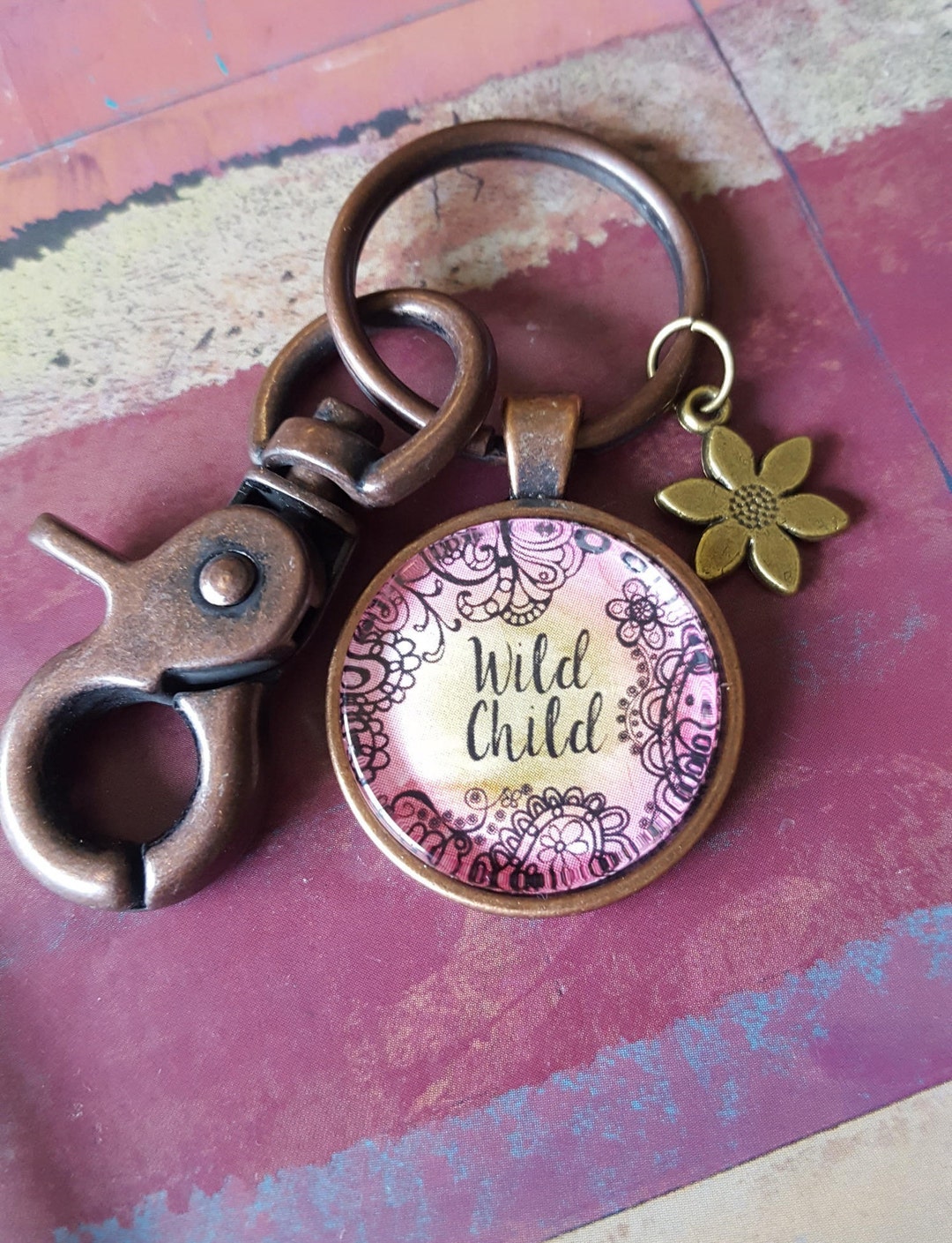 Wild Child Antique Copper Key Chain, Boho Keychain, Vintage Keychain ...