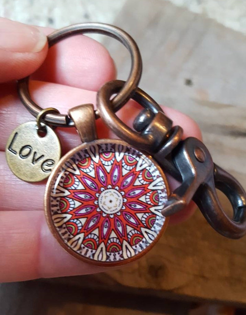 Mandela Vintage Copper Key Chain Mandala Key Chain Red - Etsy