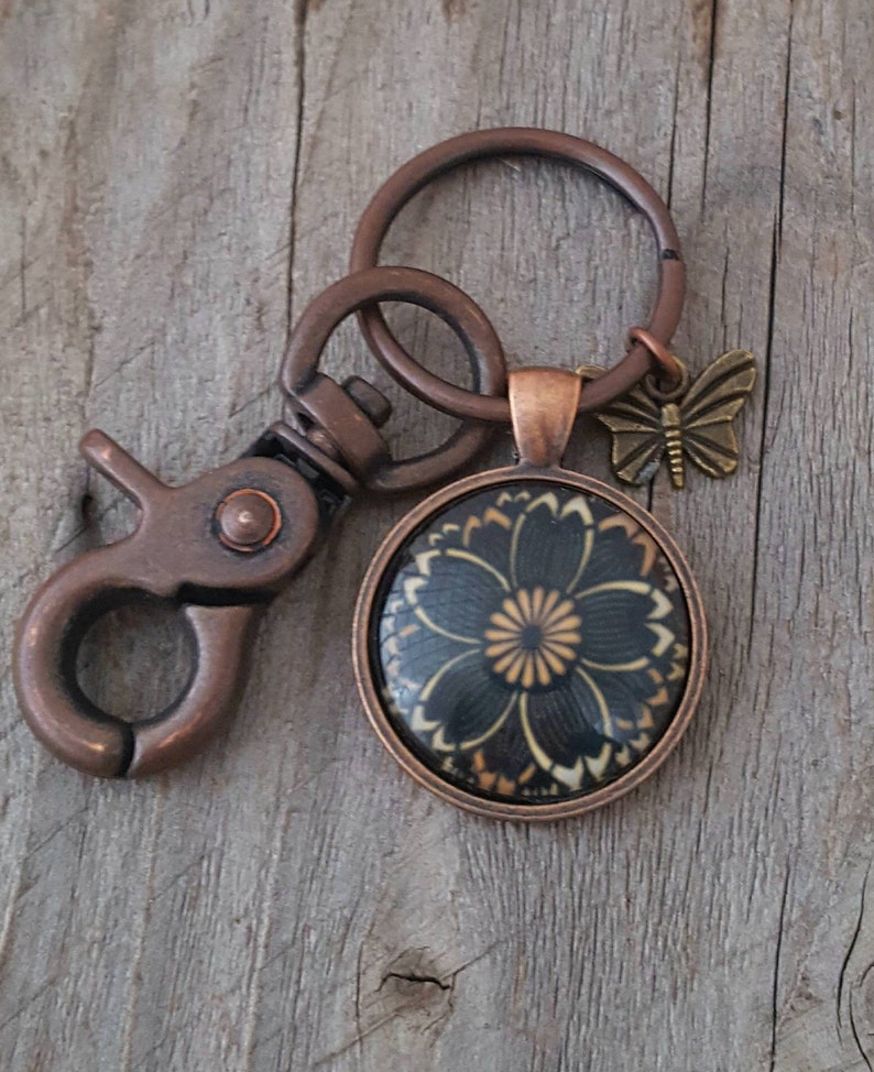 Flower Key Chain Sturdy Key Chain Antique Copper Flower - Etsy