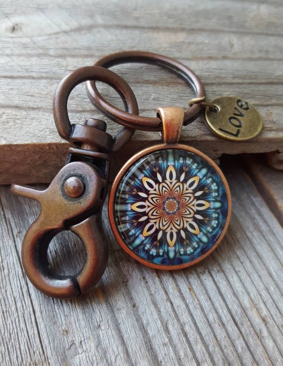 Vintage Aqua Blue Design Mandala Key Chain Vintage Look | Etsy