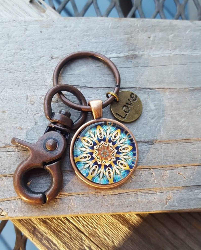Vintage Look Aqua Design Mandala Key Chain Mandala Key Chain | Etsy