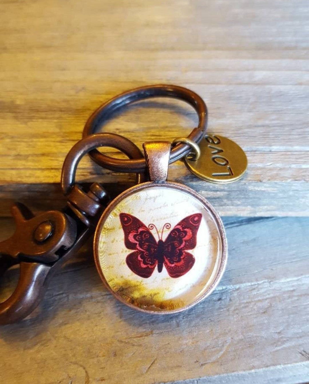 Vintage Look Butterfly Key Chain, Red Butterfly, Butterfly Jewelry ...