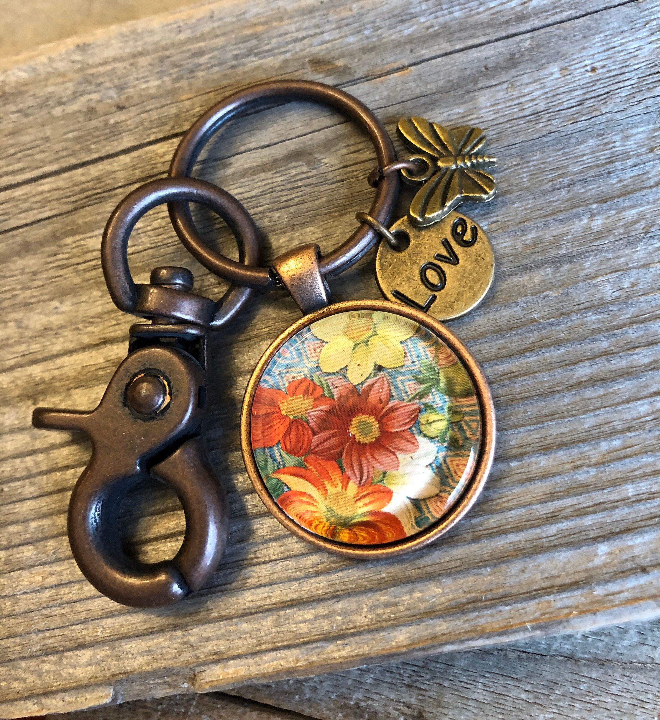 Vintage Flower Key Chain Antique Copper Key Chain Boho - Etsy