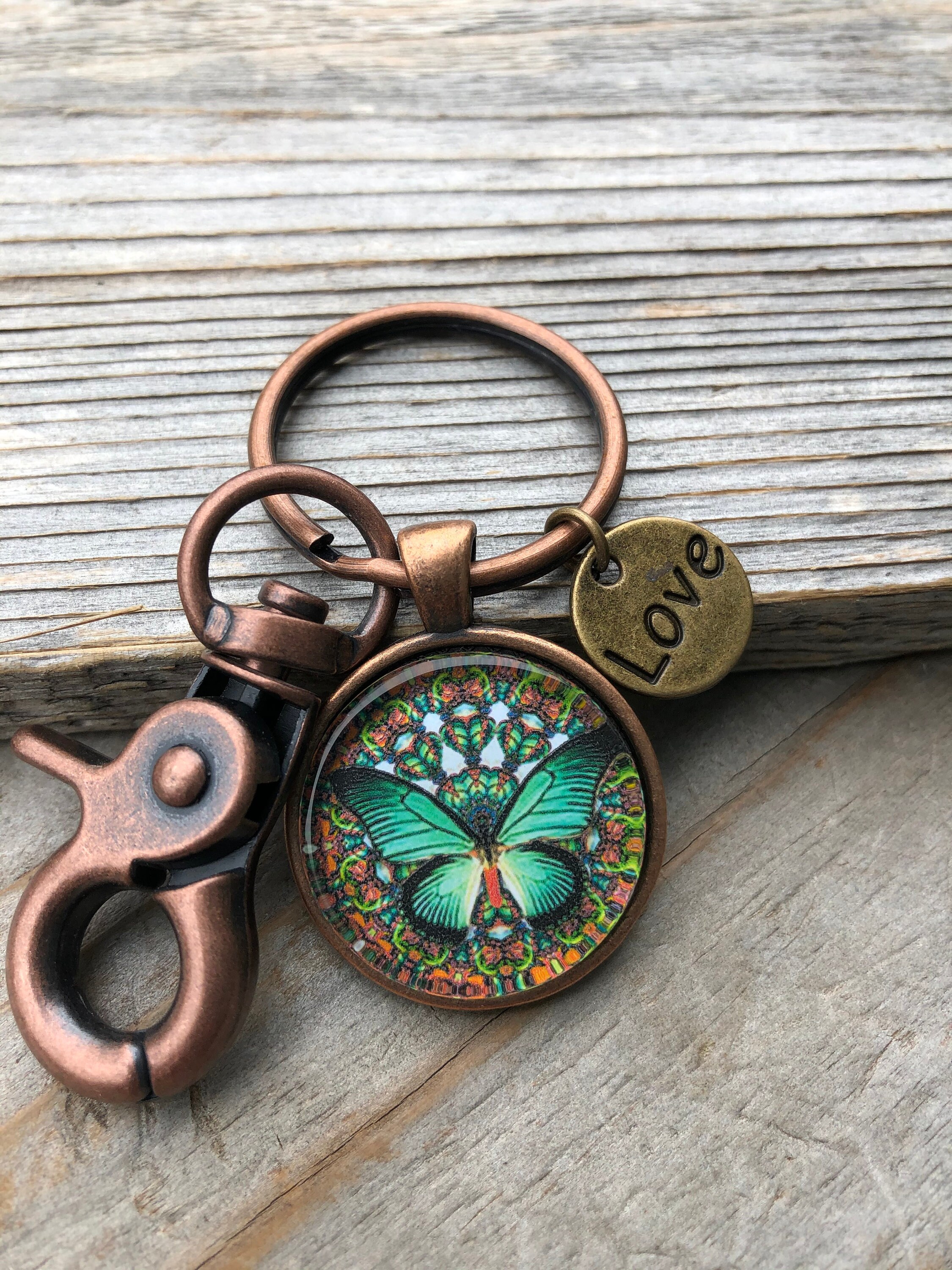 Butterfly Key Chain Green Butterfly Antique Copper | Etsy