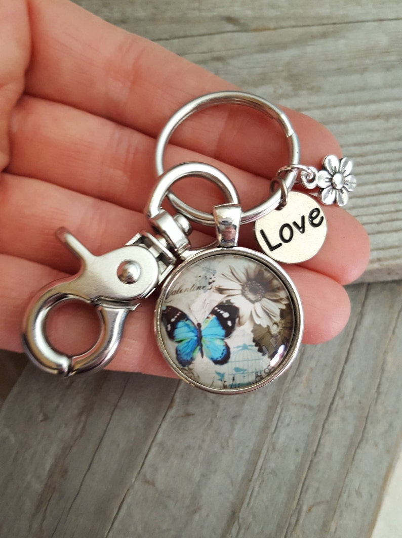 Butterfly Key Chain, Inspirational Gift, Blue Butterfly, Butterfly ...