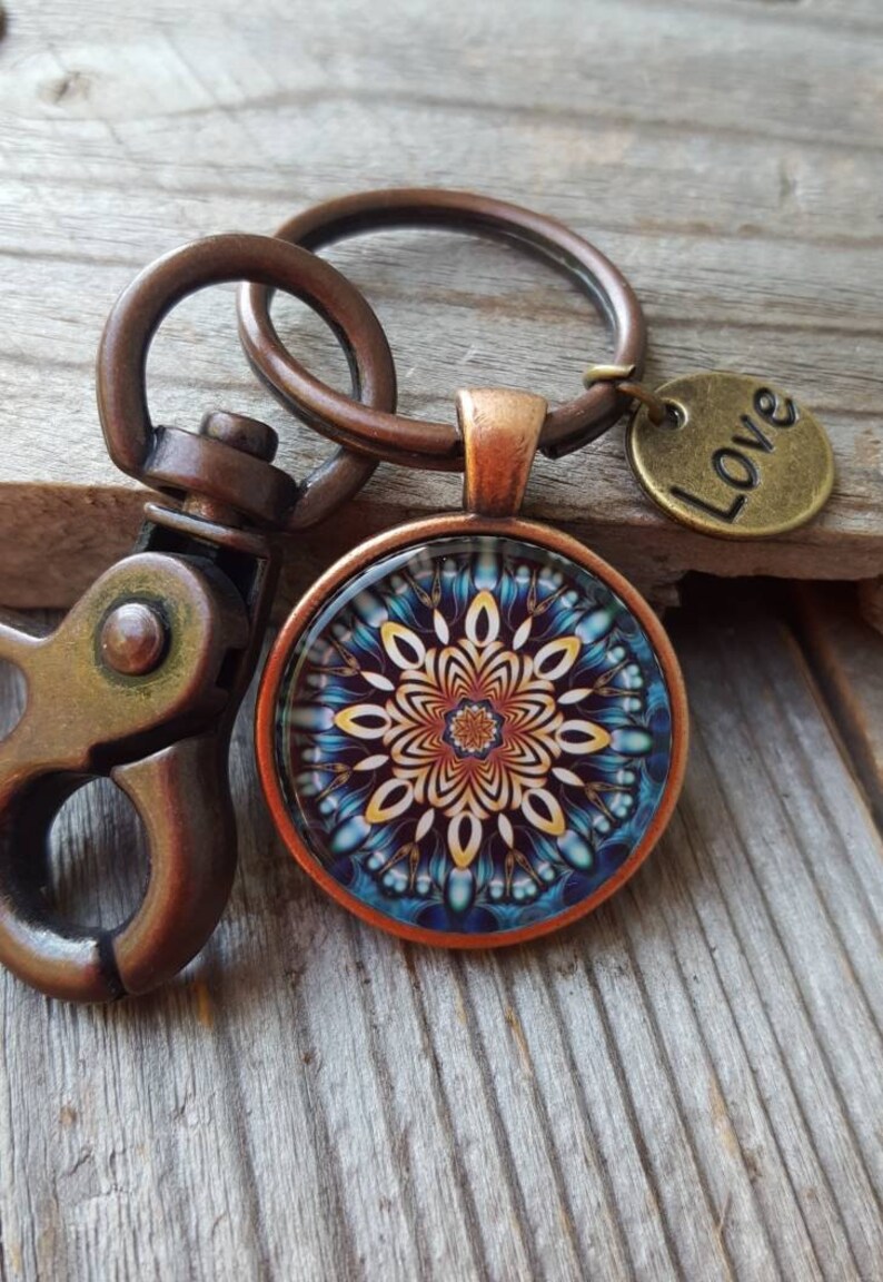 Vintage Aqua Blue Design Mandala Key Chain Vintage Look - Etsy