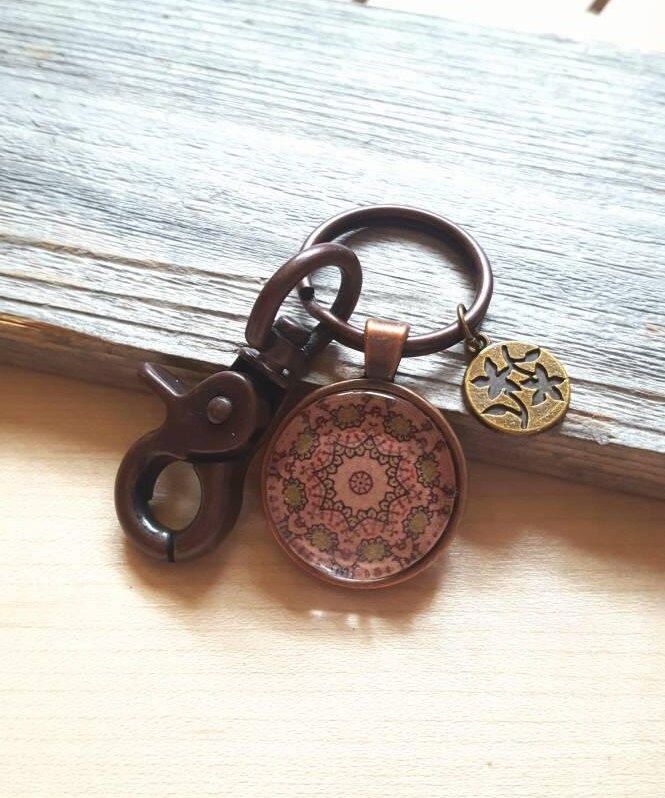 Antique Copper Mandala Key Chain, Antique Copper Key Chain, Spiritual ...