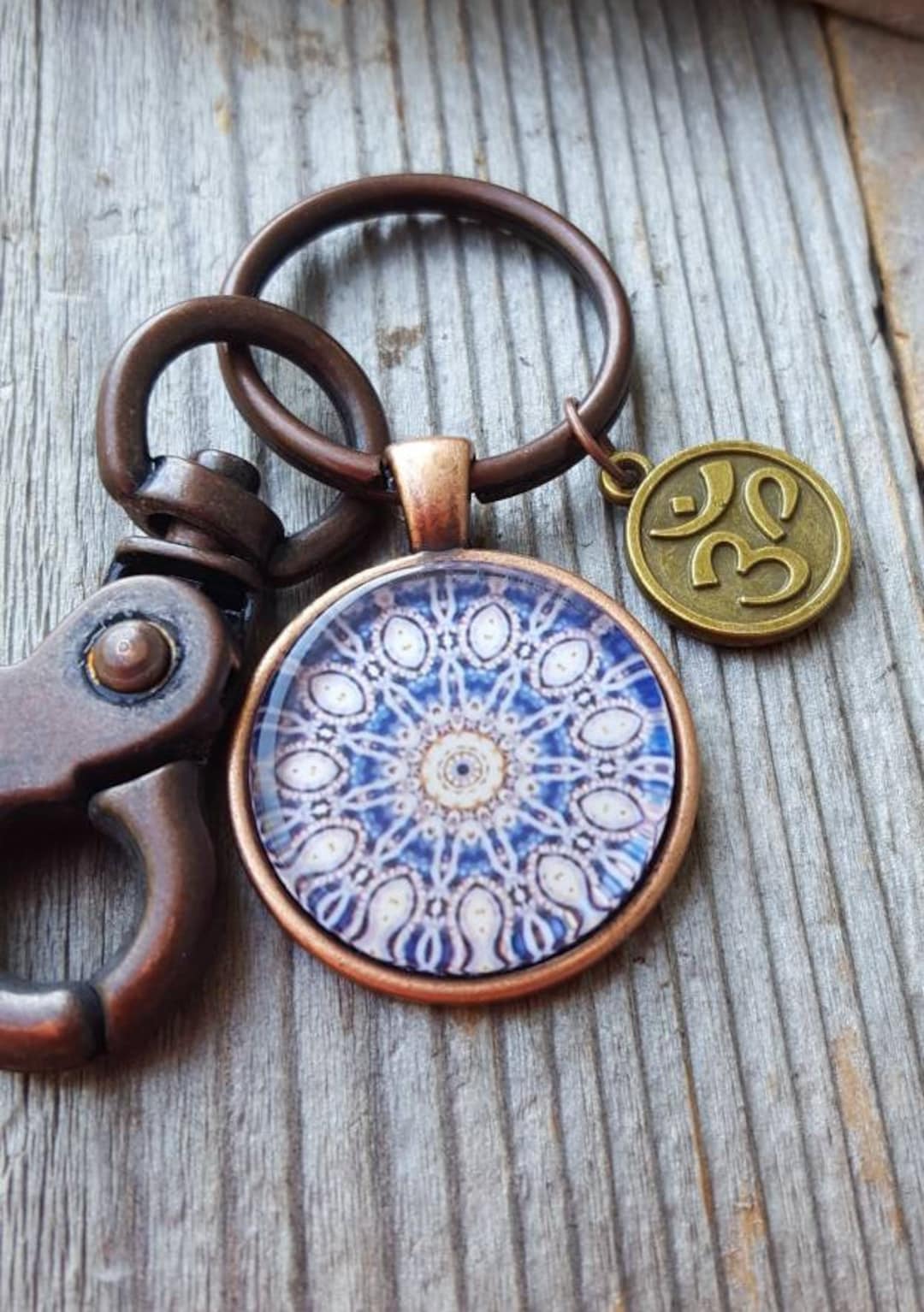 Antique Copper Blue Mandala Key Chain, Antique Copper Spiritual Key ...