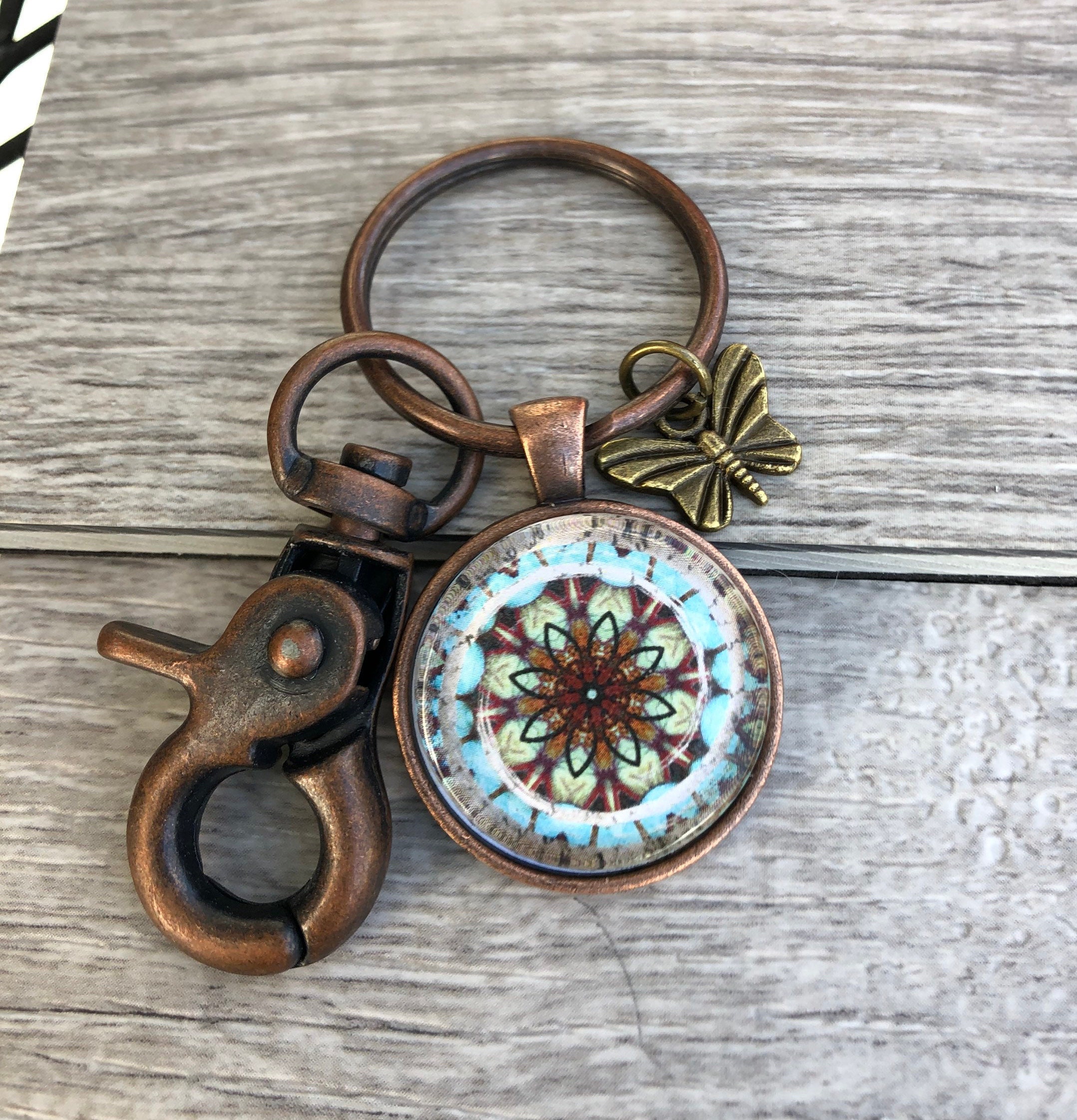 Vintage Look Aqua Design Mandala Key Chain Mandala Key Chain - Etsy
