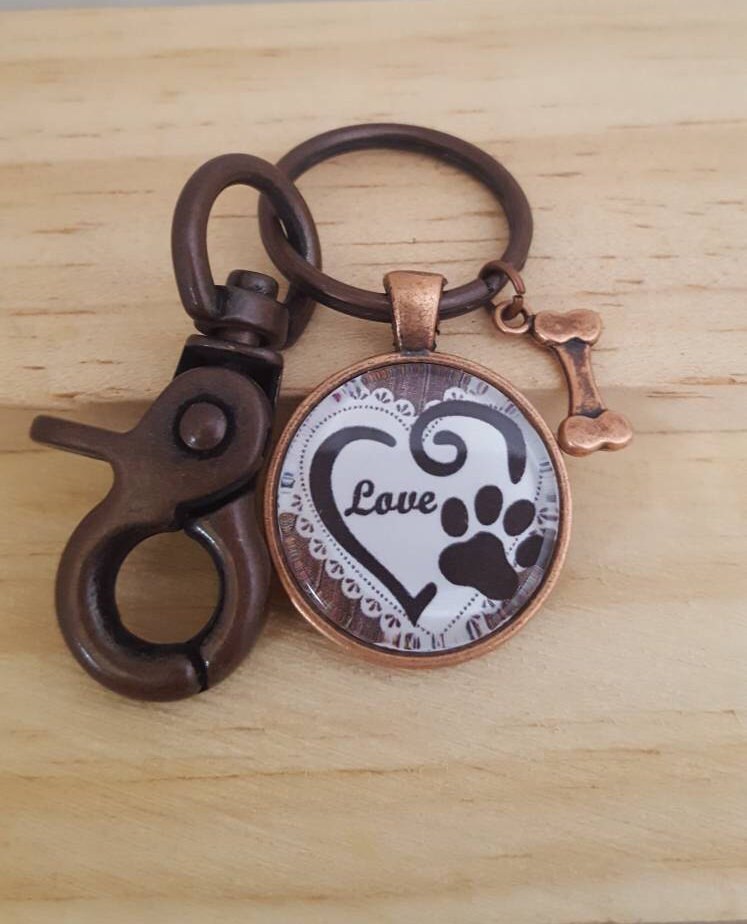Love Paws Key Chain, Dog Lover Pendant, Antique Copper Key Chain, Dog ...