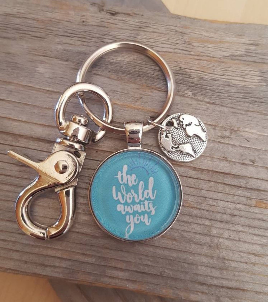 Travel Key Chain, Travel Bag Tags, World Awaits Key Chain, Globe Charm ...