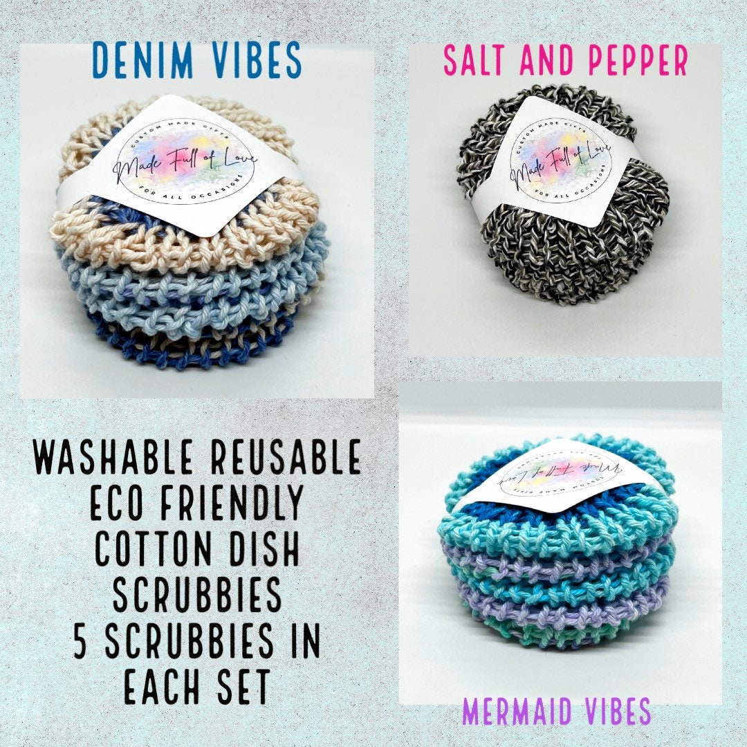 Cotton Knit 5 Dish Scrubber Face Scrubbies Washable Reusable Eco ...