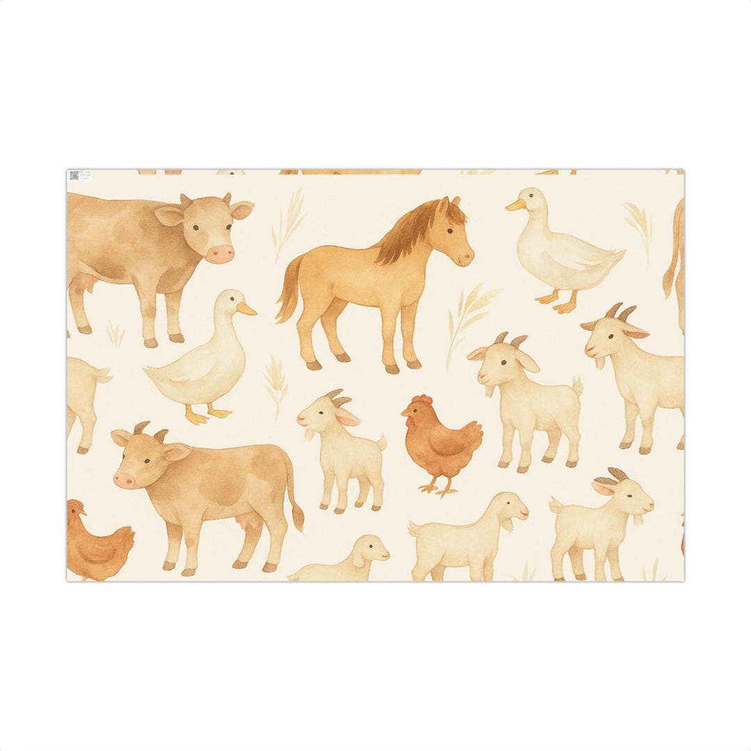 Farm Animal Gift Wrap | Duck, Goat, Horse, Chicken Rolled Wrapping ...