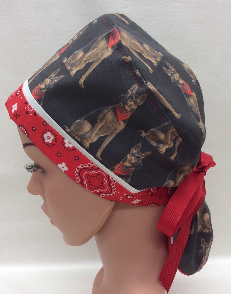 German Shepherd Ponytail Style Surgical Scrub Cap, Chemo Cap, Nurse Hat ...