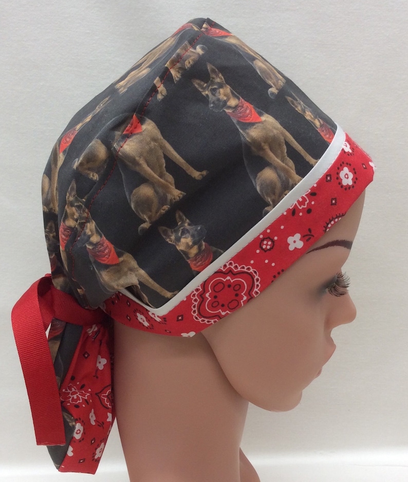 German Shepherd Ponytail Style Surgical Scrub Cap, Chemo Cap, Nurse Hat ...