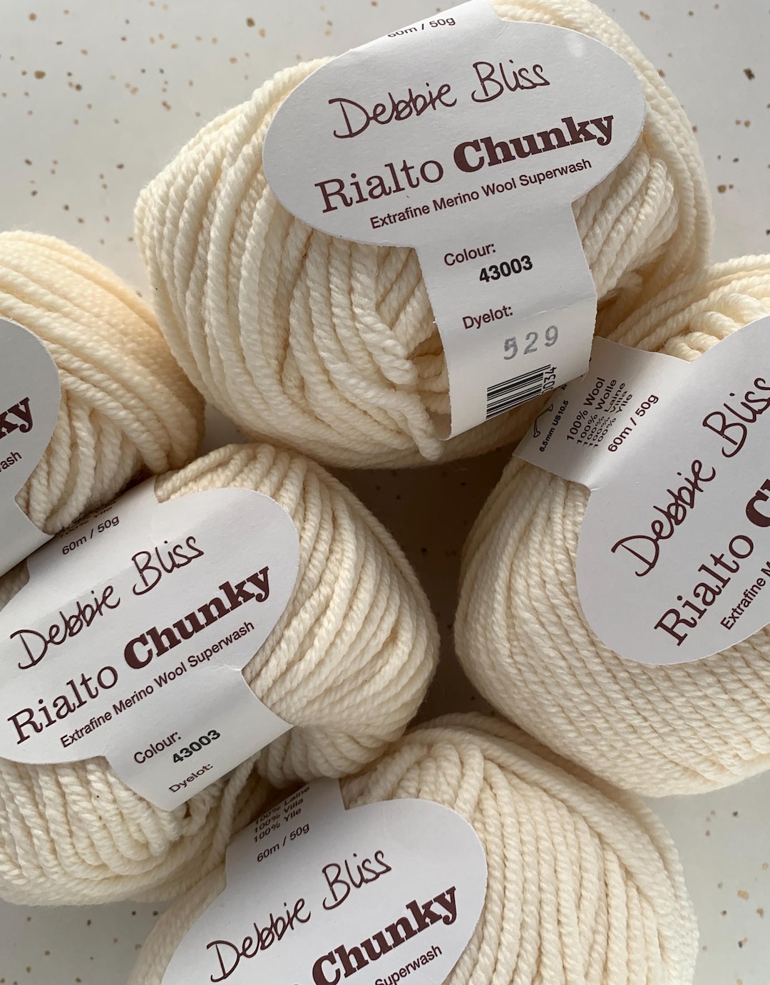Debbie Bliss- Rialto Chunky, Lot of 5 Balls, Color "pearl White”, 100% ...