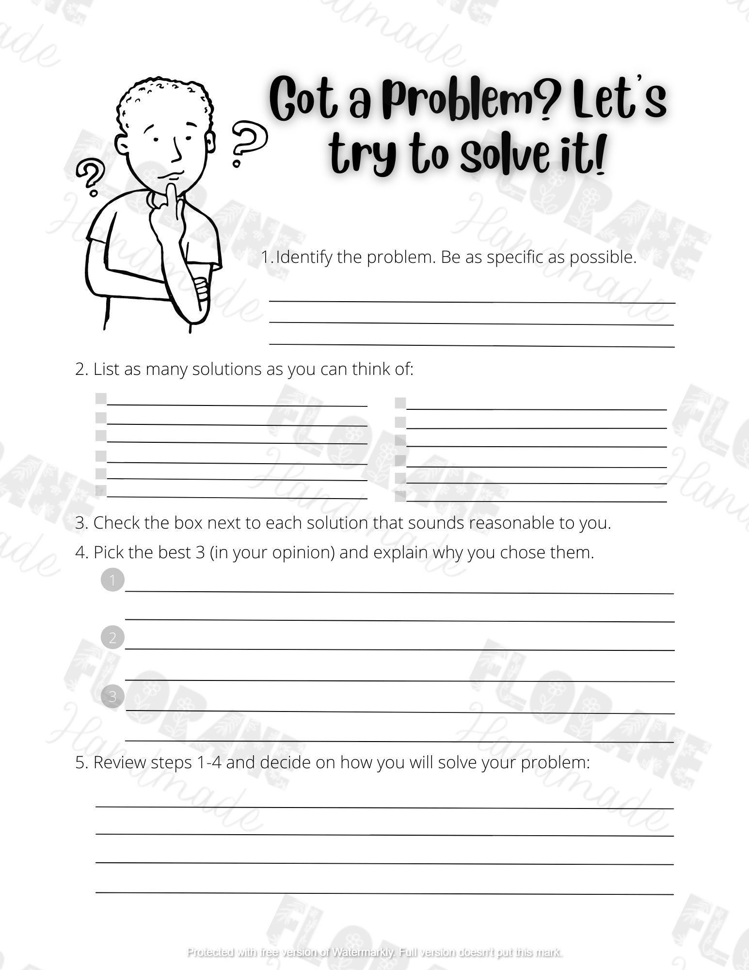 Problem Solving Worksheet Printable Teens Adults Etsy UK