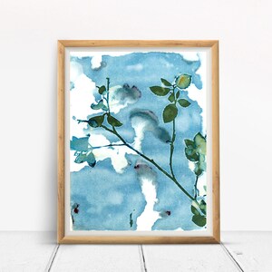 Floral Art Print, WATERCOLOR SKY, Botanical Art, Cyanotype Art ...