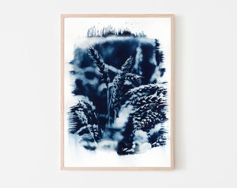 Botanical Wall Art Blue Floral Printable MIDNIGHT Cyanotype | Etsy