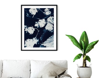 Botanical Wall Art Blue Floral Printable MIDNIGHT Cyanotype | Etsy