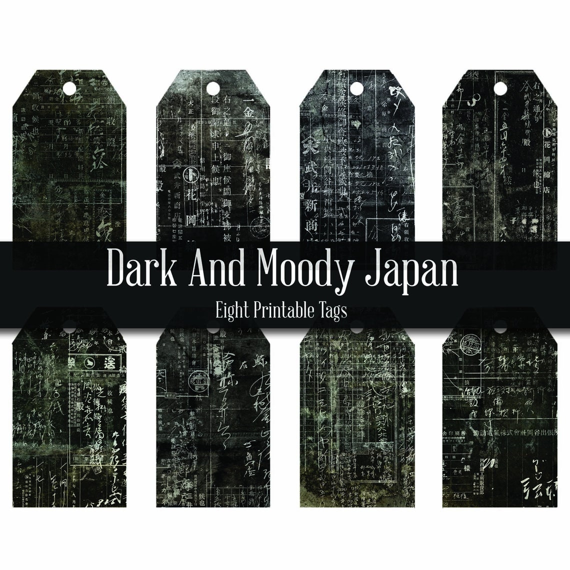 Printable Tags DARK & MOODY JAPAN Grunge Collage Ephemera Labels Junk ...