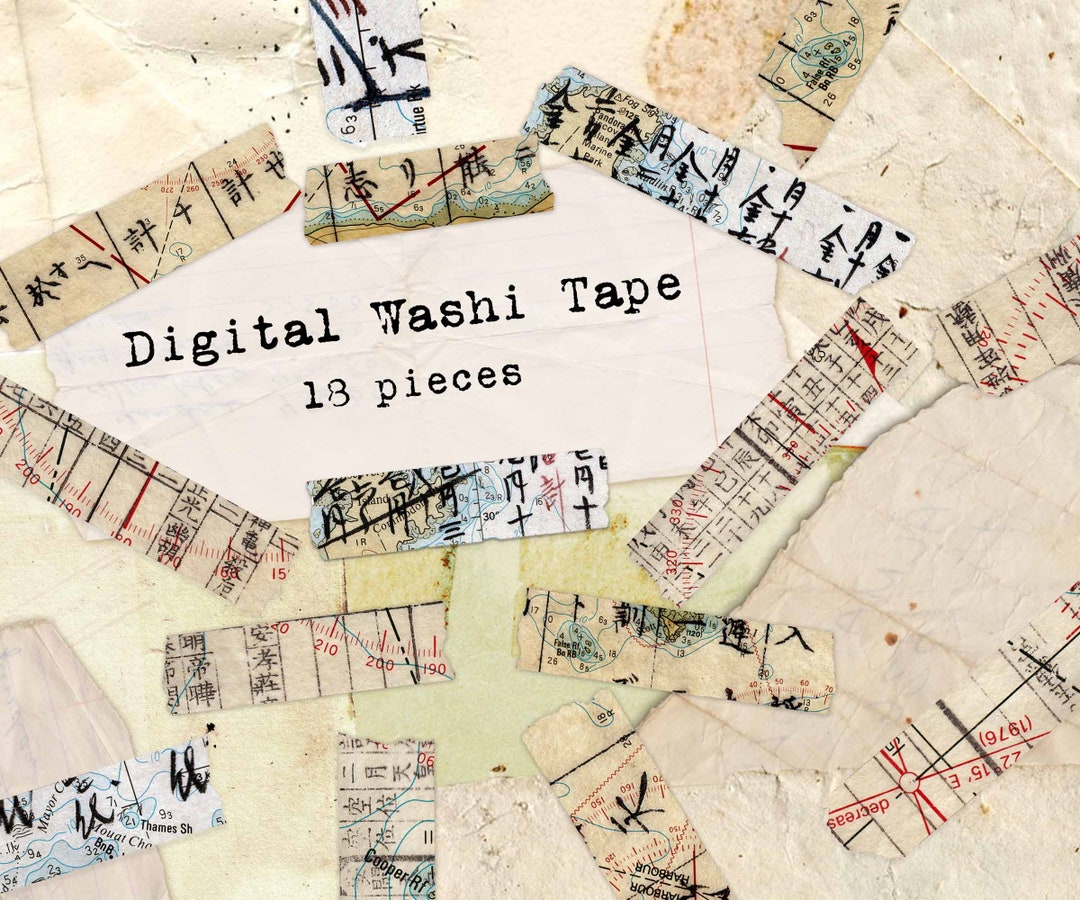 Digital Washi Tape, Printable Washi Strips, JAPANESE MAPS, Grunge Junk ...