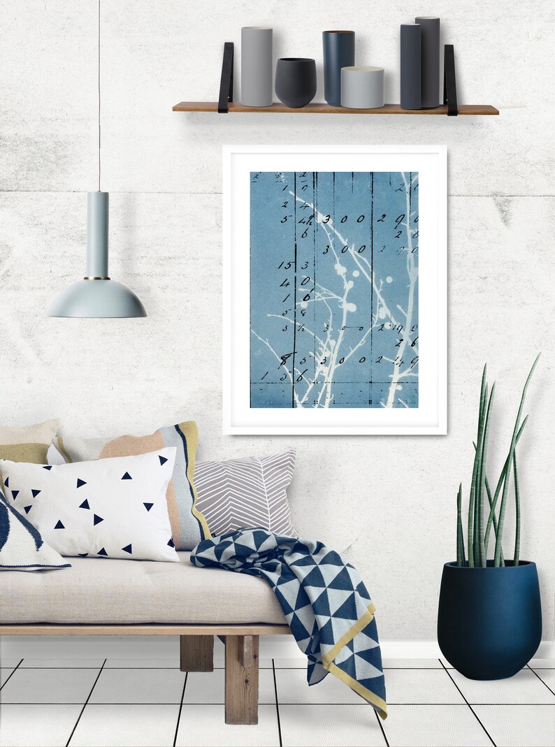 Blue Botanical Cyanotype Printable Wall Art FLORAL | Etsy