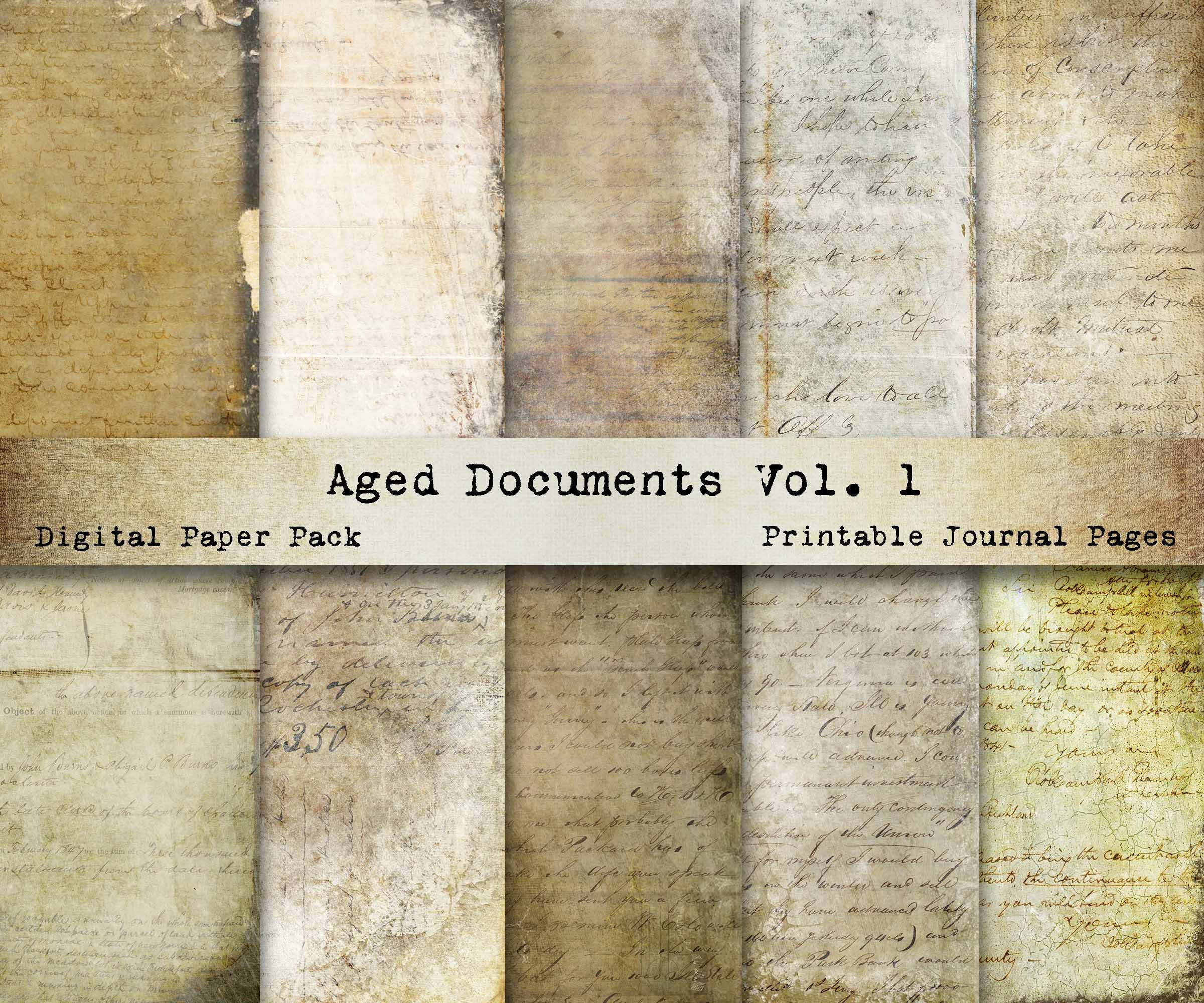 Digital Grunge Paper Pack AGED DOCUMENTS VOL. 1 Printable Junk Journal ...