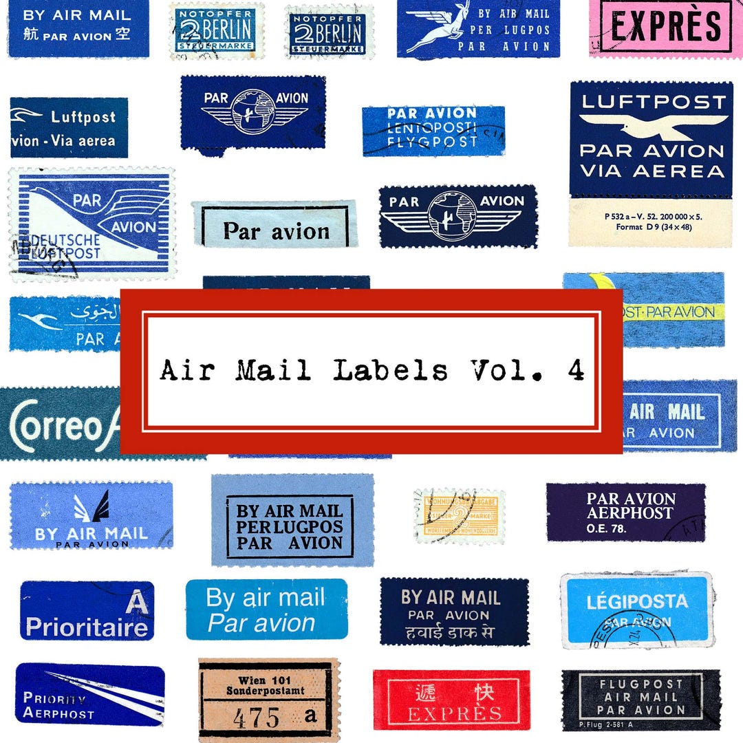 Air Mail Labels Vol 4 Printable Vintage Mail Ephemera Junk Journal ...