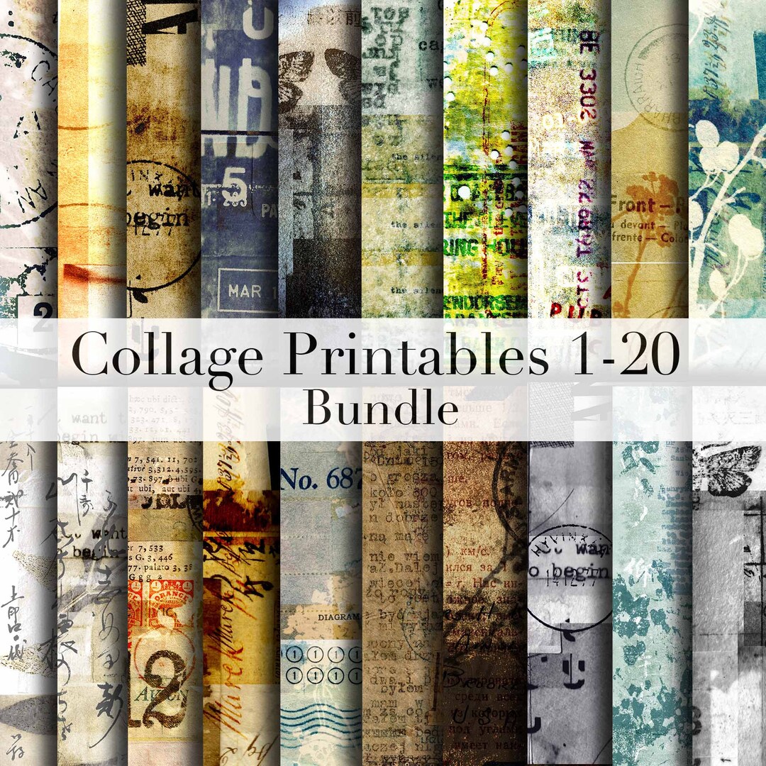 Digital Collage Sheets, Digital Paper Bundle Printable Grunge ...