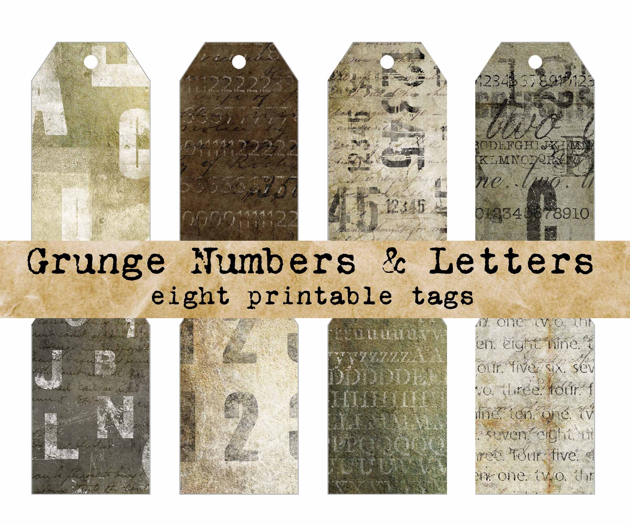Grunge Numbers and Letters Printable Collage Ephemera Tags Vintage ...