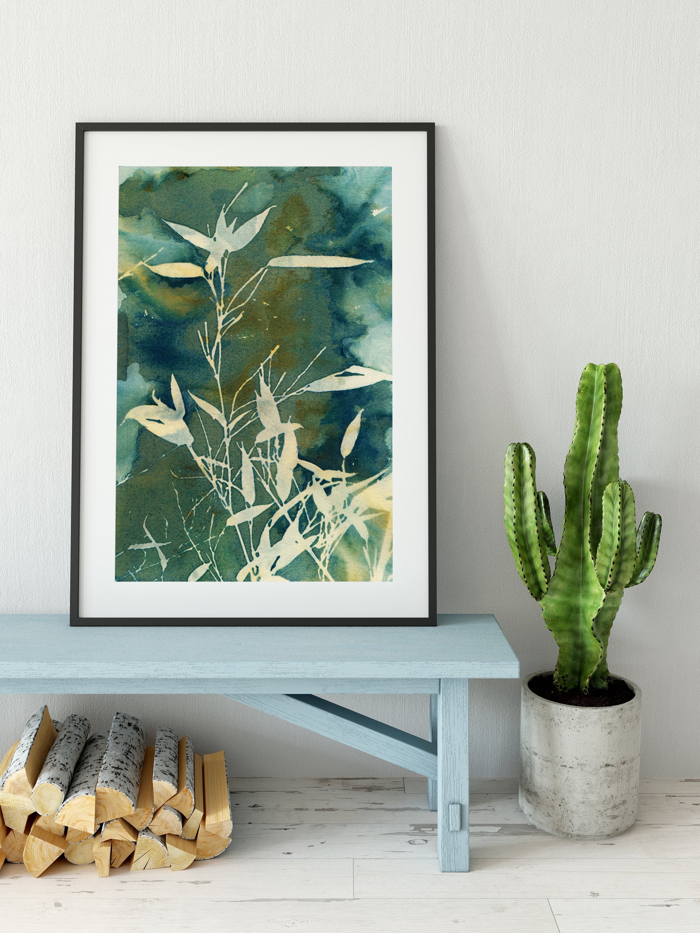 Tropical Bamboo Botanical Cyanotype Printable Art Print - Etsy