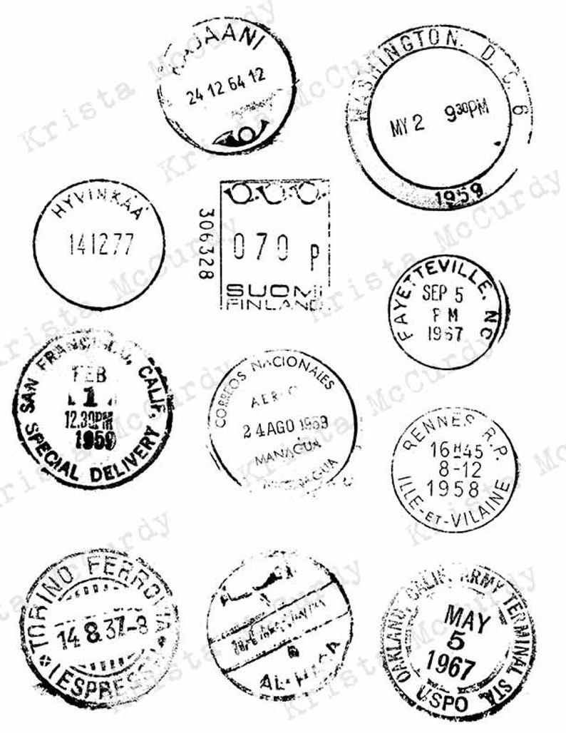 Vintage Postal Marks Photoshop Brushes & Pngs Digital Stamps Postage ...