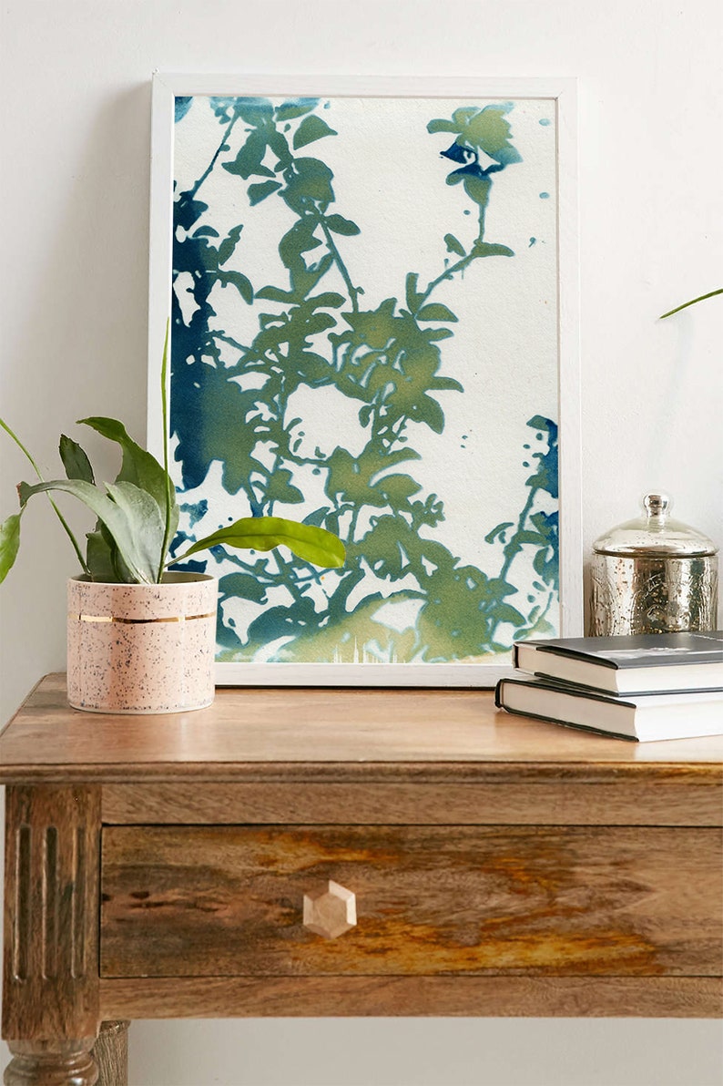 Blue and Green Botanical Cyanotype Art Print Instant - Etsy
