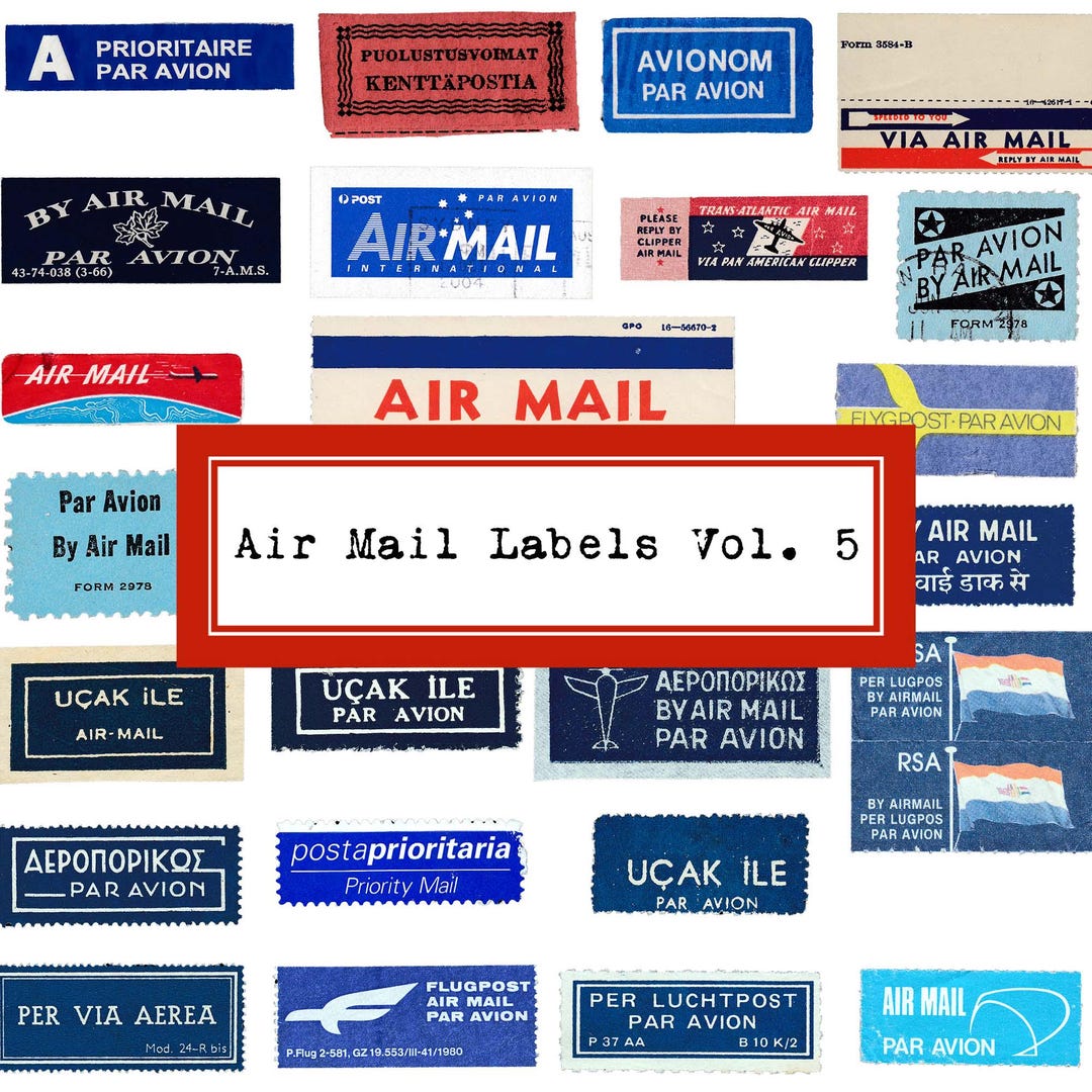 Vintage Air Mail Labels: Printable Ephemera for Junk Journals (digital ...