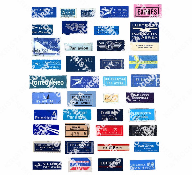 Vintage Air Mail Labels: Ephemera for Junk Journals (digital Download ...