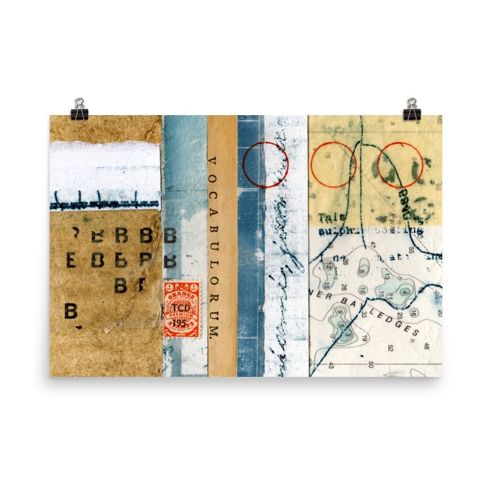 Original Collage Map Typography Giclee Fine Art Print Ready to Frame ...