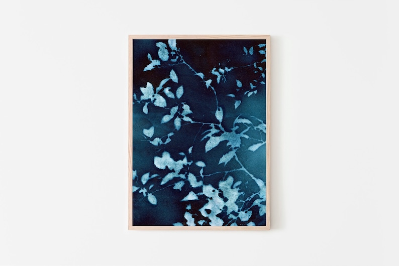 Botanical Wall Art, Blue Floral Printable, MIDNIGHT, Cyanotype Art ...