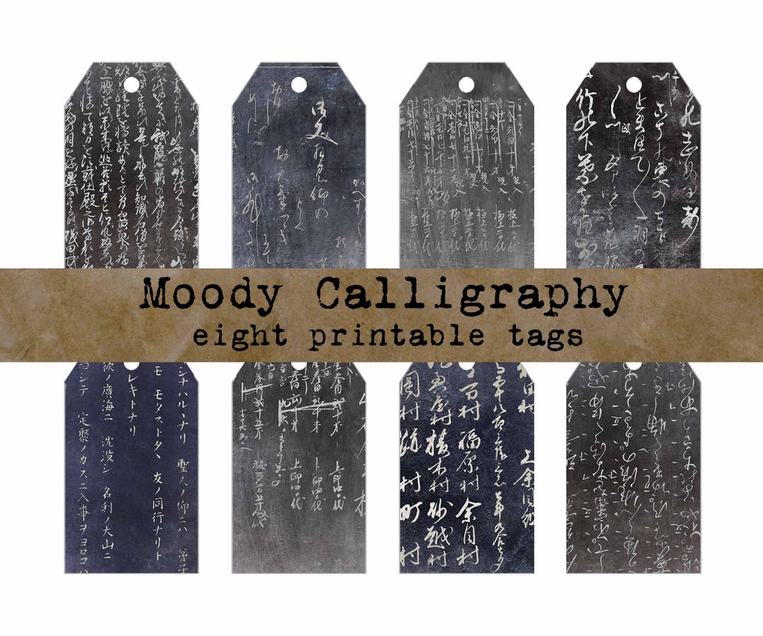 Printable Collage Ephemera Tags JAPANESE MOODY CALLIGRAPHY Labels Junk ...
