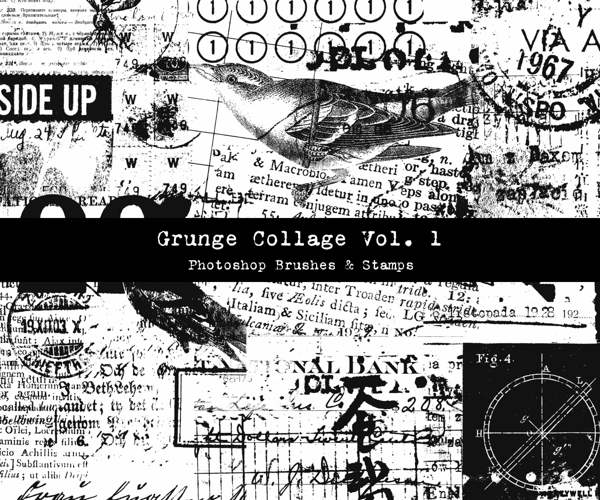 Grunge Collage Photoshop Brushes & Stamps Digital Art Journaling Junk ...