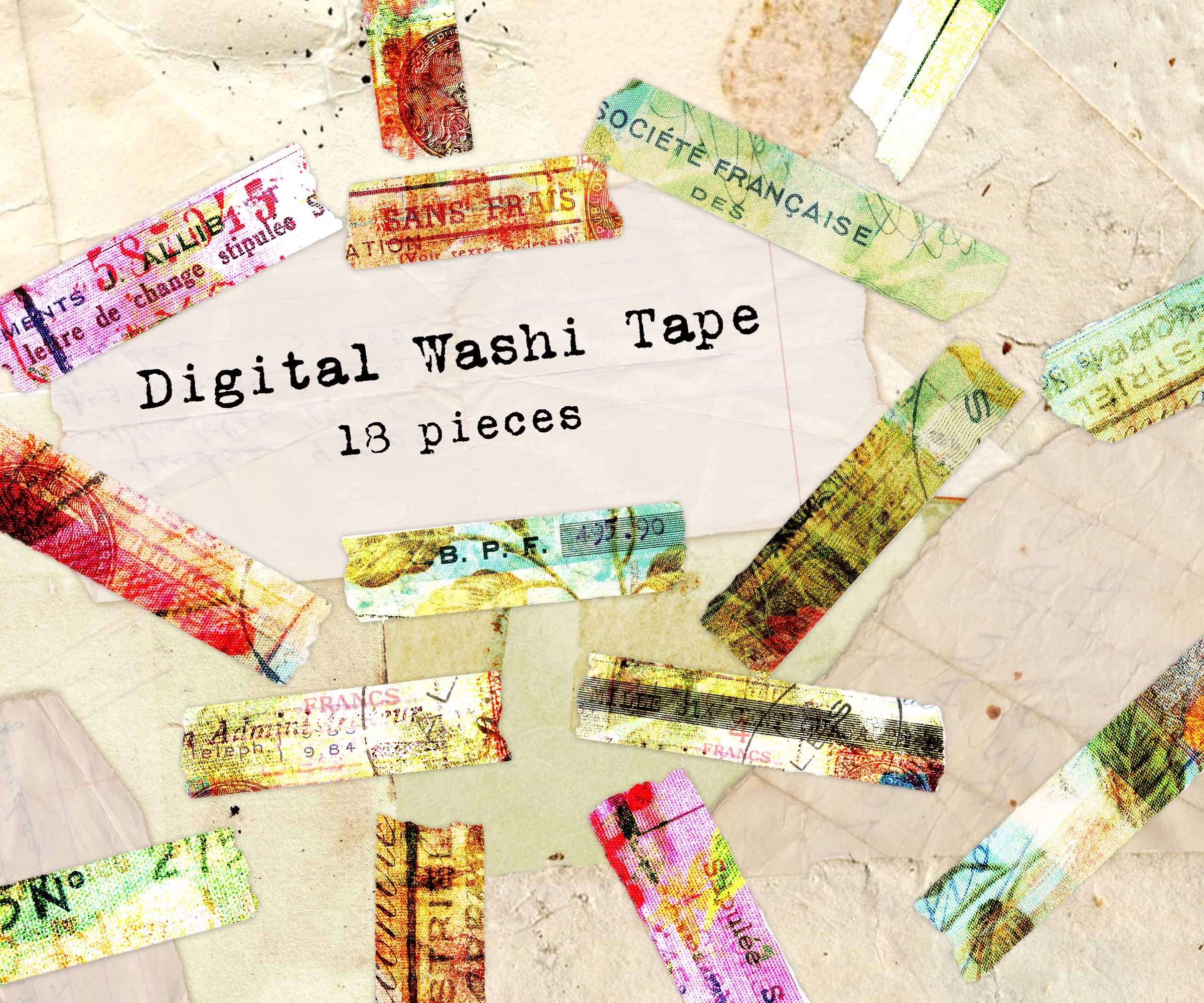 Digital Washi Tape, Printable Washi Strips, Layers & Letters Grunge ...