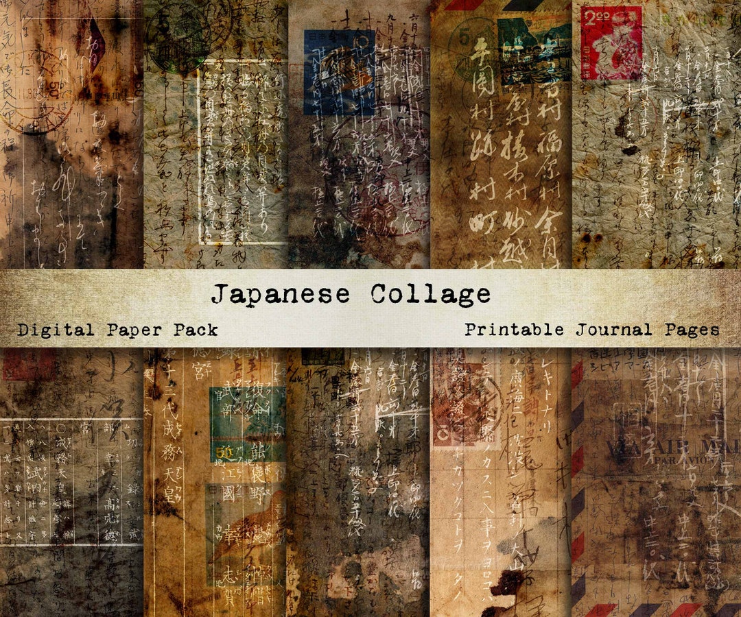 Digital Paper Pack JAPANESE COLLAGE Sheets, Scrapbook Paper, Asian Clip ...